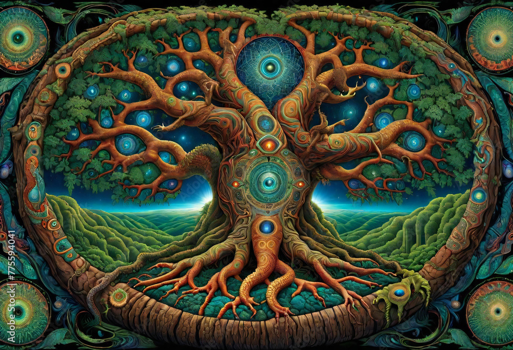 ภาพประกอบสต็อก Tree of Life and magic eye ayahuasca compilation and ...