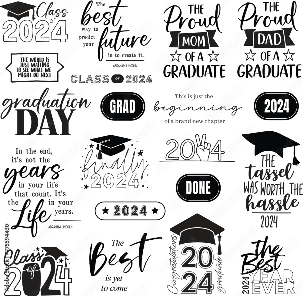 Graduation 2024 Vector Word Art and Quotes Set Stock Vector | Adobe Stock