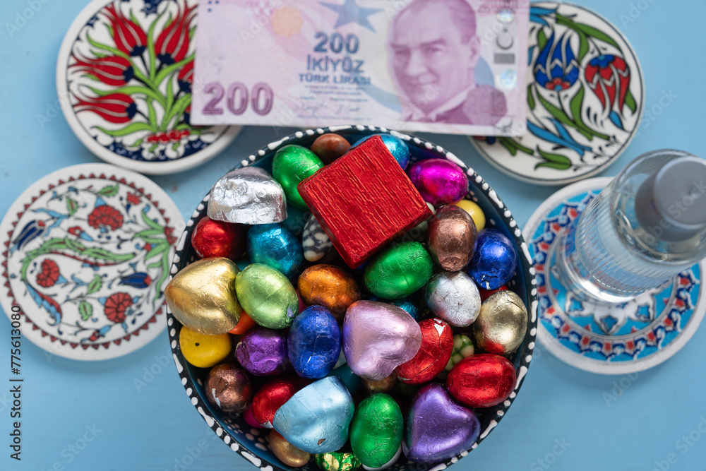 Holiday Allowance with Colored Candy and Chocolate (Bayram Harçlığı ile ...