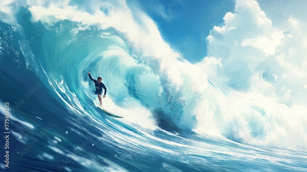 extreme surfing activities. a man on a surfboard harnessed a huge wave ...