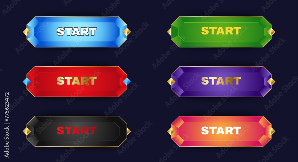 Set of Start button design. Colorful start button pack for website, game, ads, UI, and project ...