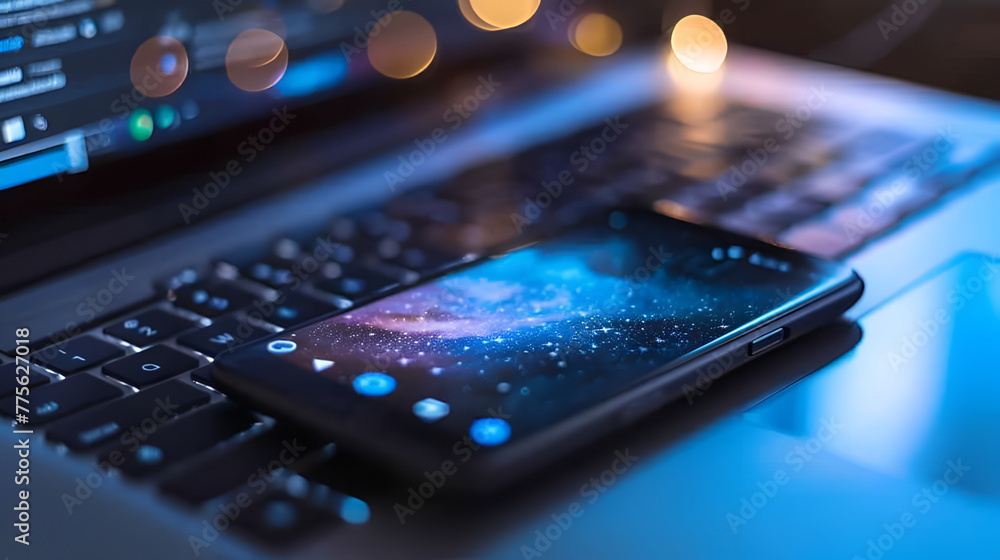 Binary codes in hologram form on a smartphone ,Smartphone with circuit board on the screen ...