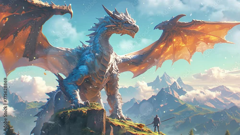 hyper realistic render of a majestic fire wings dragon. seamless ...