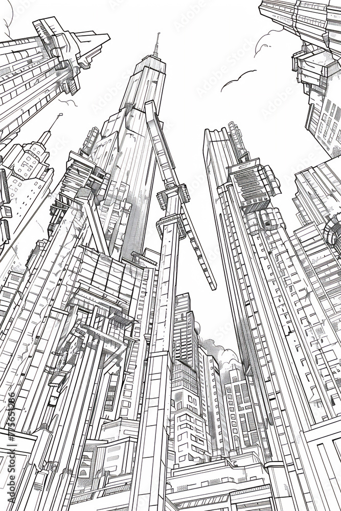 Coloring Pages of under construction of skyscraper architecture in the ...