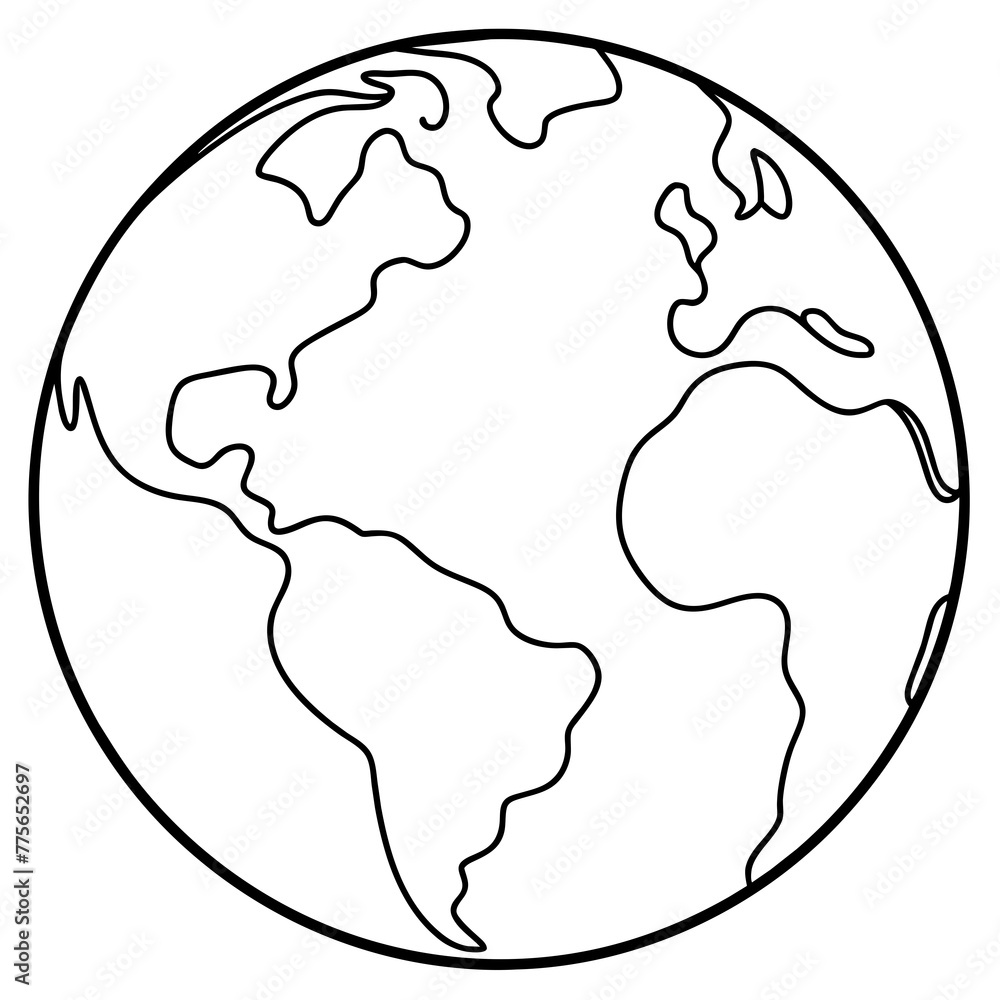 earth line art one single continuous one line out line vector art ...