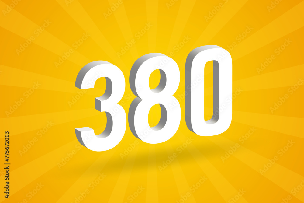 3D 380 number font alphabet. White 3D Number 380 with yellow background ...