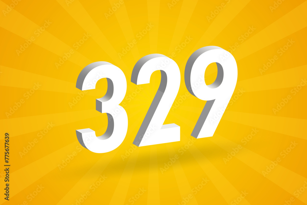 3D 329 number font alphabet. White 3D Number 329 with yellow background ...