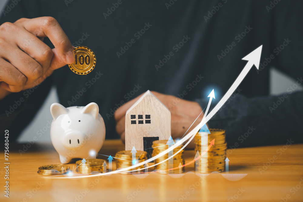 Financial concept with a piggy bank and coins representing saving and ...