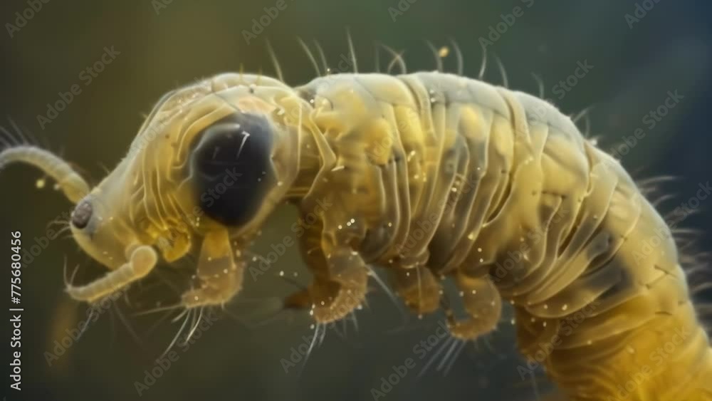 Vídeo do Stock: A microscopic snapshot of a single larva with a bulbous ...