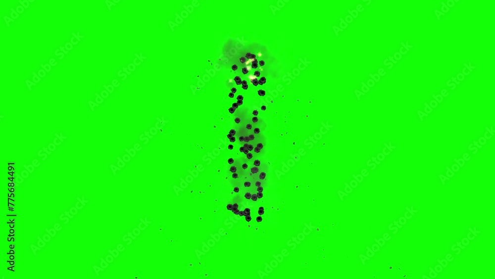 English alphabet I formed by bullet shots on green screen background ...