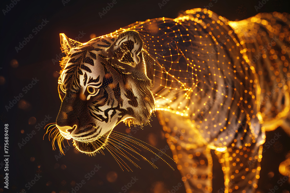 Majestic tiger illustration showcasing intricate digital wireframe ...