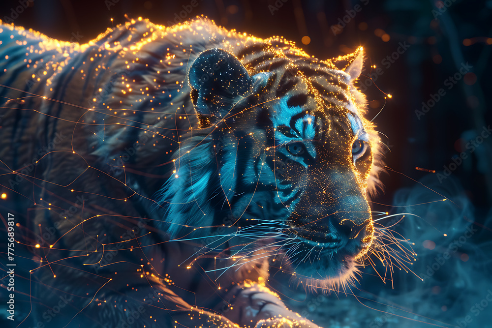 Illustrative wireframe-based visualization with a radiant translucent ...