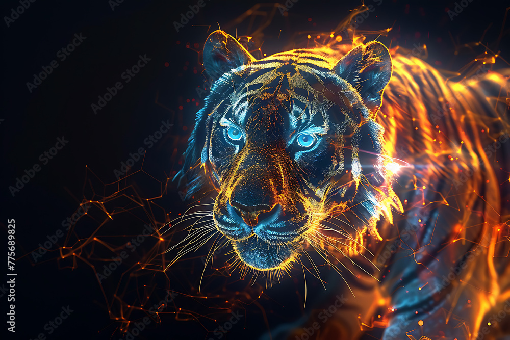 Illustrative wireframe-based visualization with a radiant translucent ...