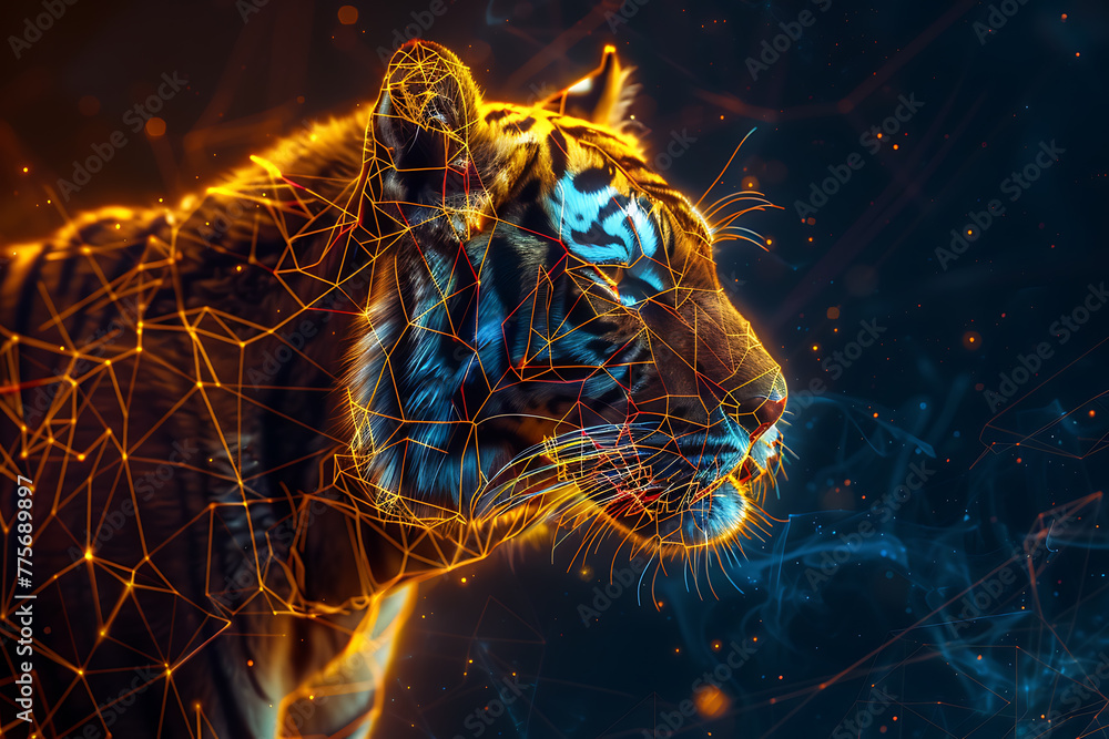 Illustrative wireframe-based visualization with a radiant translucent ...