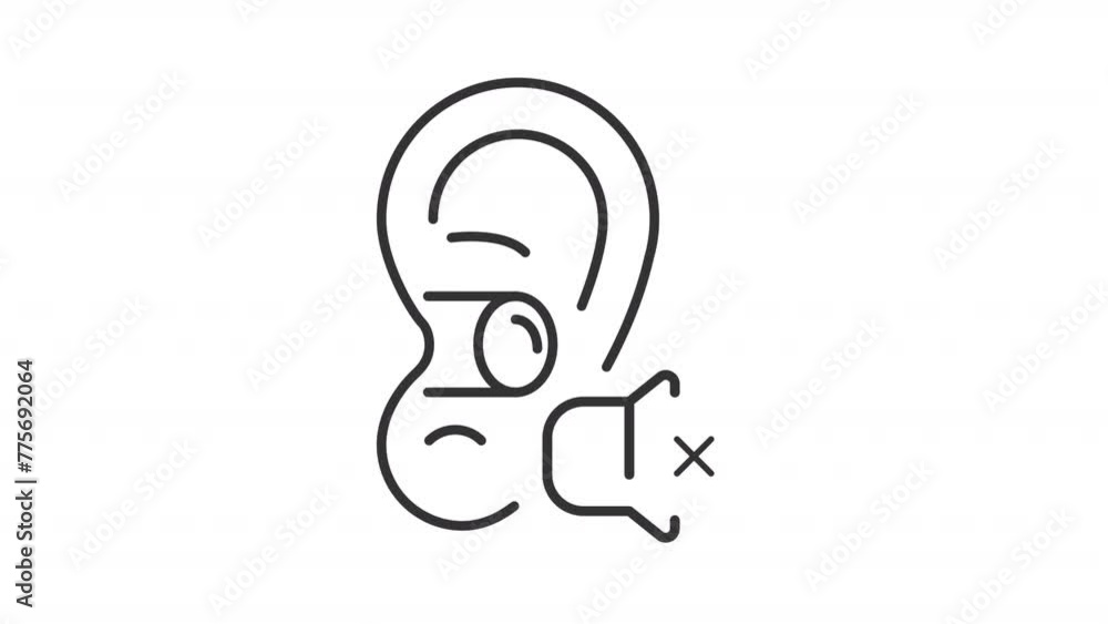 Earplugs line animation. Ear soundproof animated icon. Sound mute ...