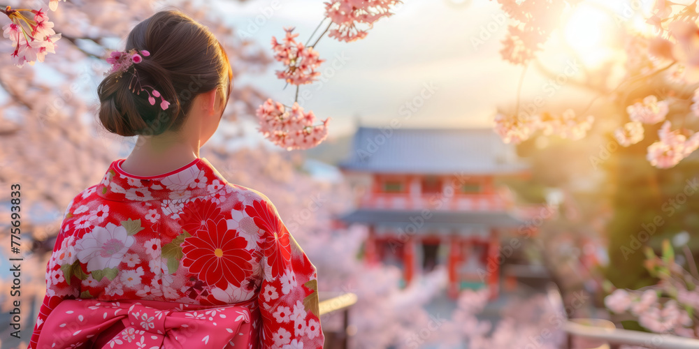 Young Japanese woman wearing traditional national dress during her ...