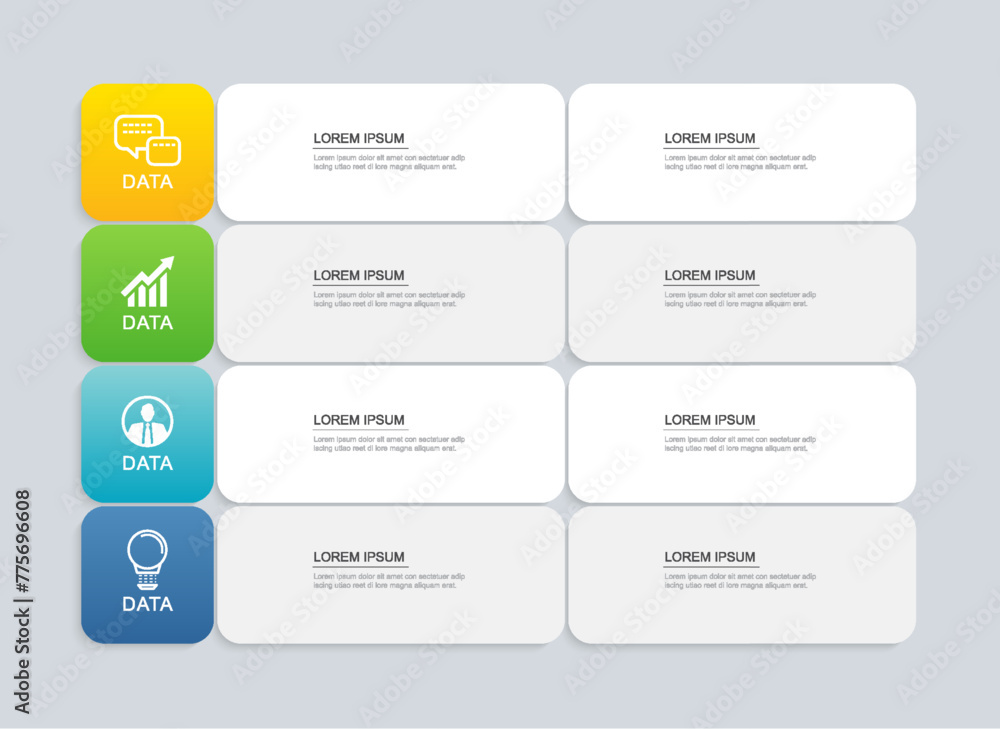 4 data infographics table layout tab paper template. Illustration ...