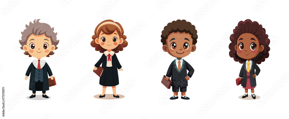 Kids role-playing as judges and lawyers, courtroom vector cartoon ...