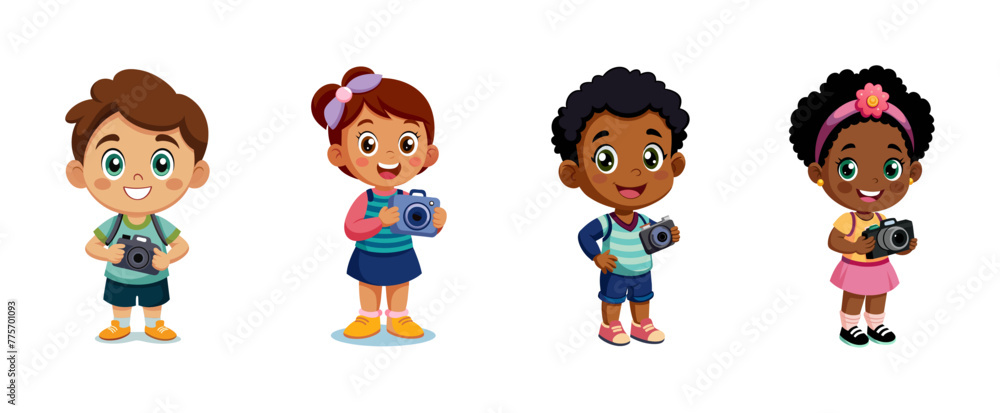 Photographers children with cameras ready for a shot vector cartoon ...