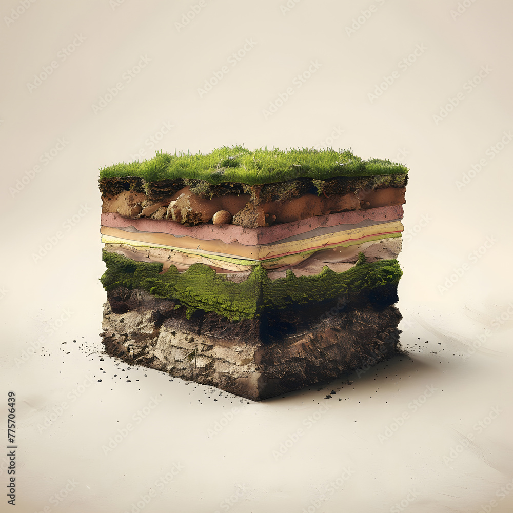 Soil layers. Cross section soil layers. 3D illustration isolated on ...