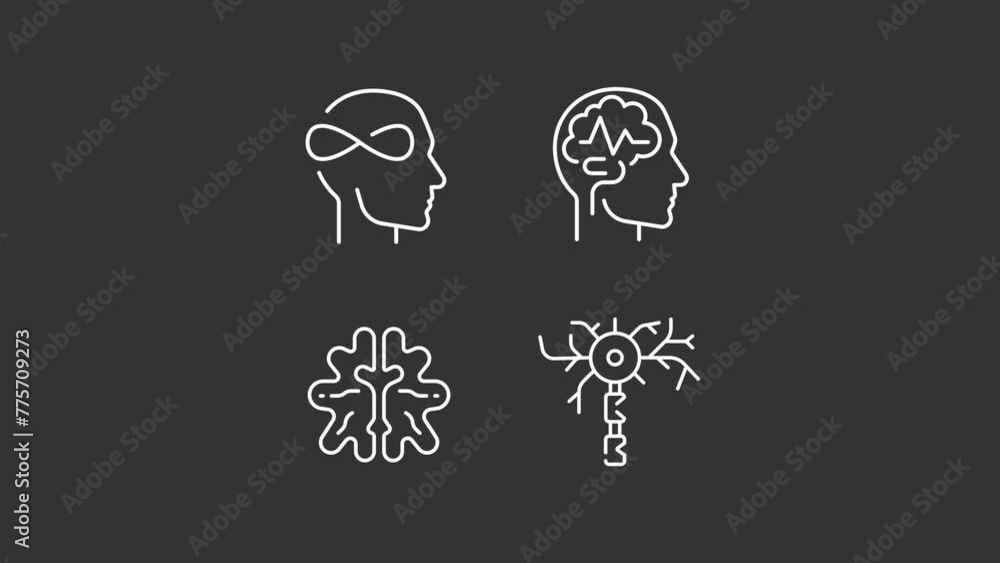 Brain disorder white line animations. Animated icons related to ...