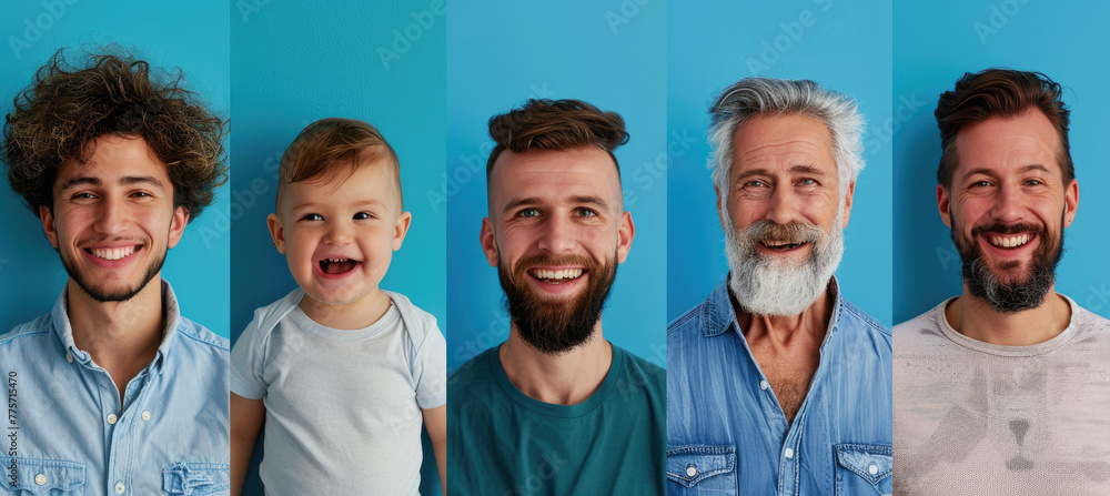 A vertical split photo of the same person at different ages, from baby ...