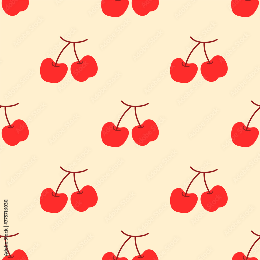 Seamless brightly colored pattern with juicy cherries hand drawn ...