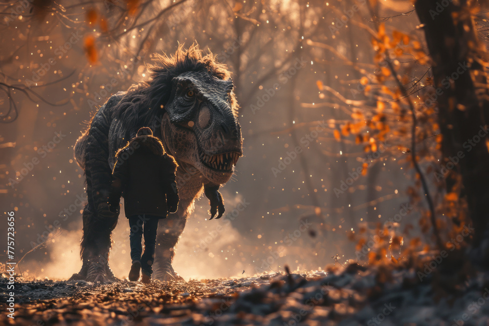 man as a nature photographer missing the moment when a furry epic T-Rex ...