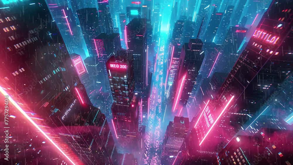 Geometric neon maze city streets alive with light. futuristic neon ...