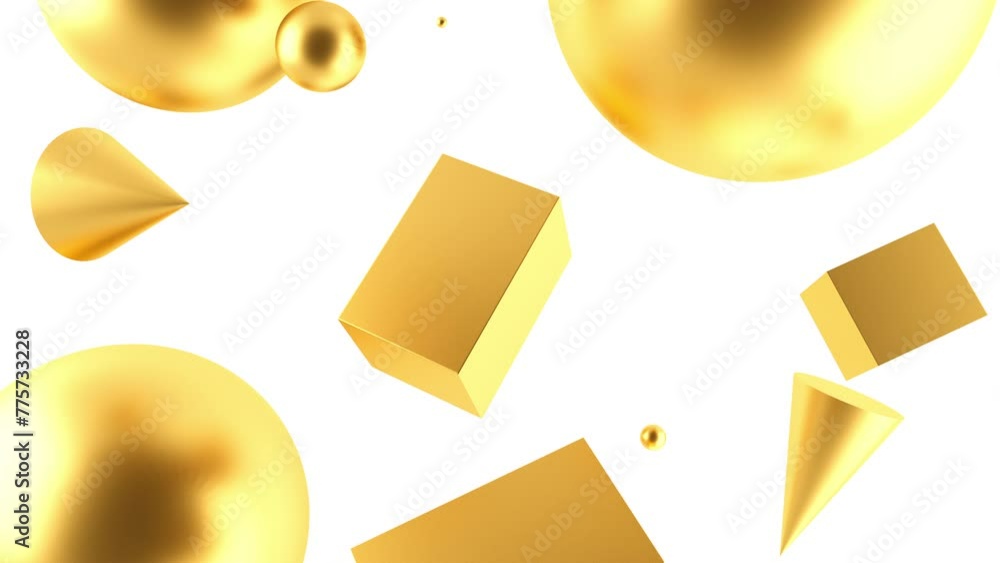 3D render of primitives objects with reflective golden materials on ...