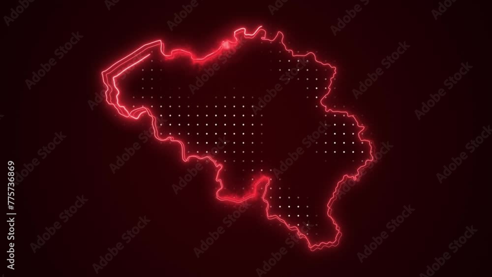 Neon Red Belgium Map Borders Outline Loop Background. Neon Red Colored ...