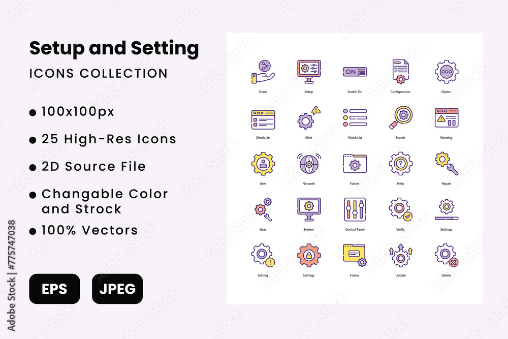 setup and setting, system setting, setting, icons collection, continue such as, Gear ...