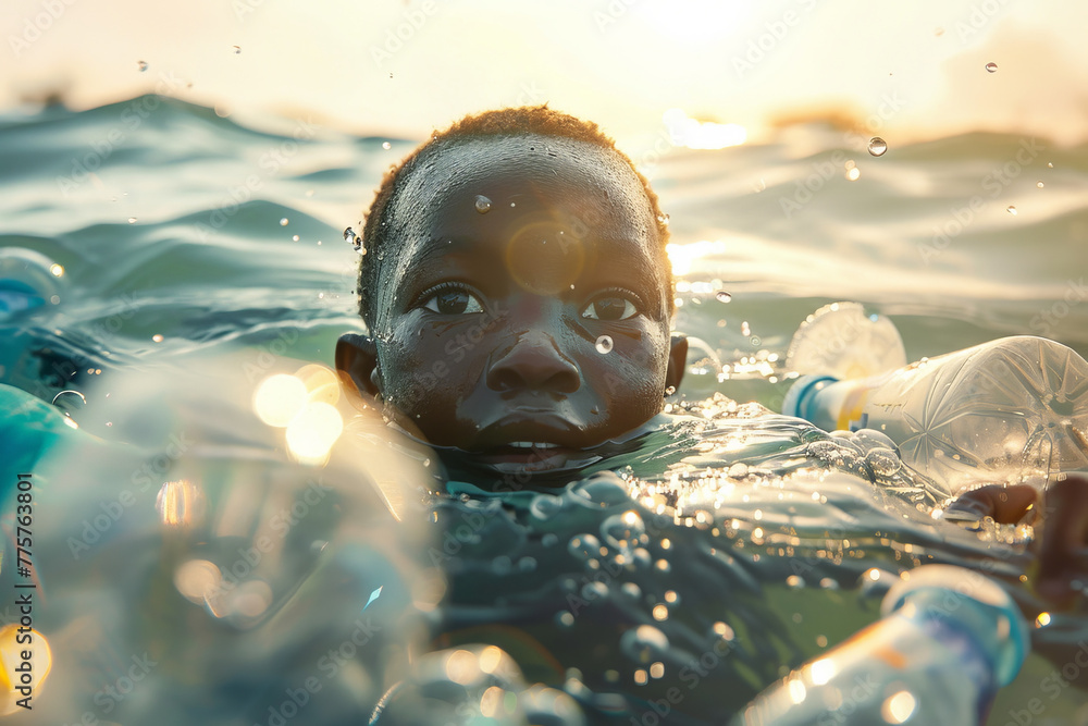 Concept pollution water with waste plastic and human, global problem ...