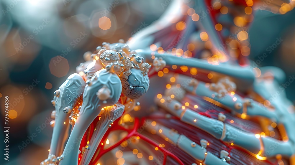 a shoulder and inner structures of the shoulder like bones, tissues and ...