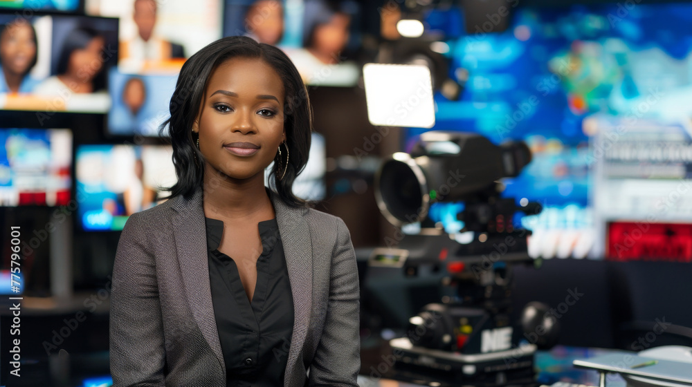 Confident Television News Anchor in Studio, A poised and confident ...