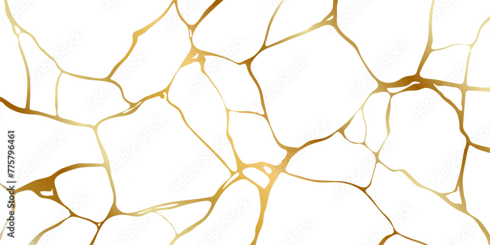 Gold kintsugi crack repair marble texture vector illustration isolated ...
