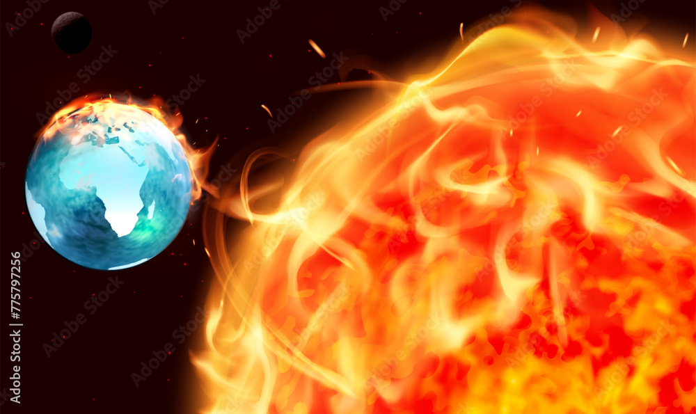 Solar flare and the Earth is under attack. Earth on fire and burning ...