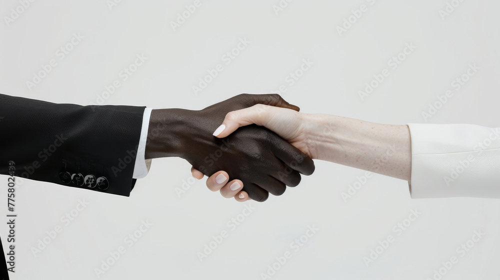 Multiracial Handshake on White Background Signifying Unity, A close-up ...