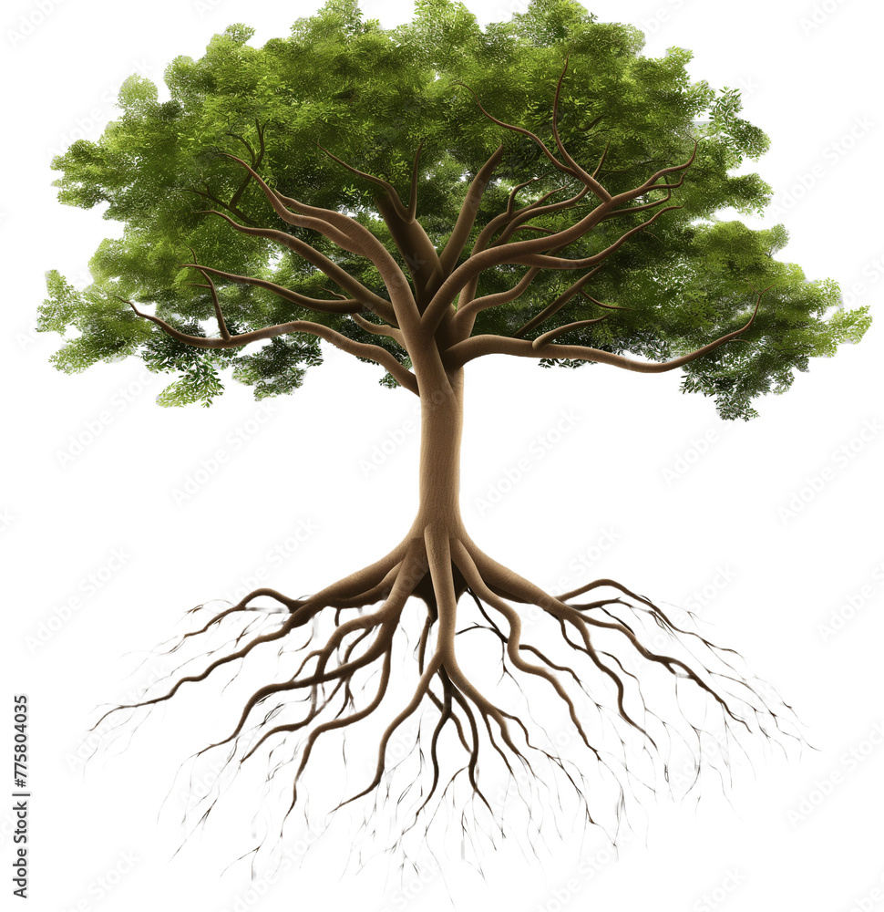 Set tree with roots, green, roots, tree, isolated on transparent ...