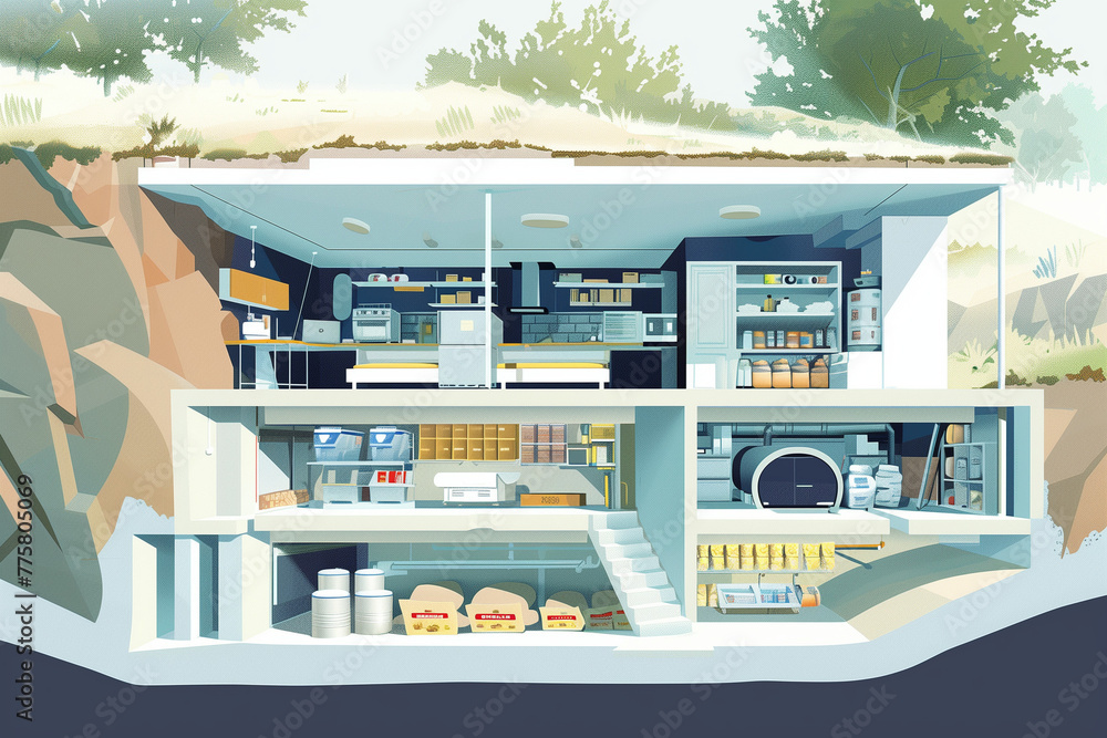 Modern house, two-storey cottage exterior and cross section interiors ...