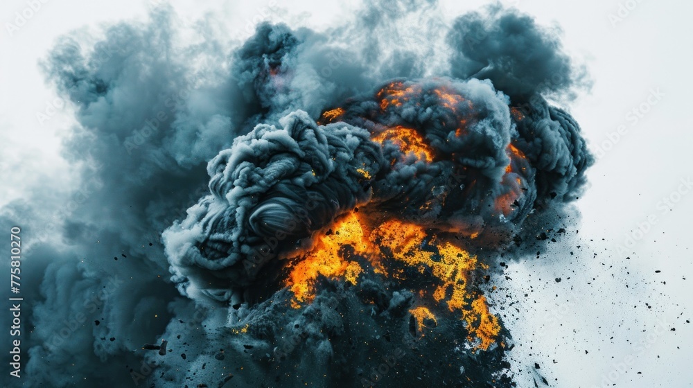 Explosive volcanic eruption with dynamic smoke and ash clouds against ...