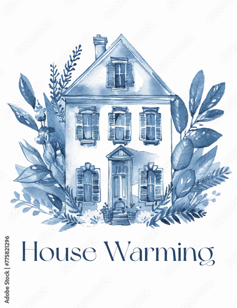 Charming and minimalistic watercolor house warming invitation card 01 ...