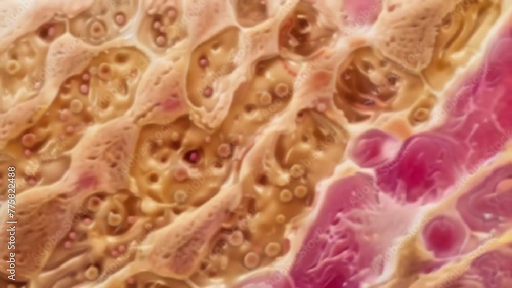 Image A cross section of a cats skin tissue at 600x magnification. The ...