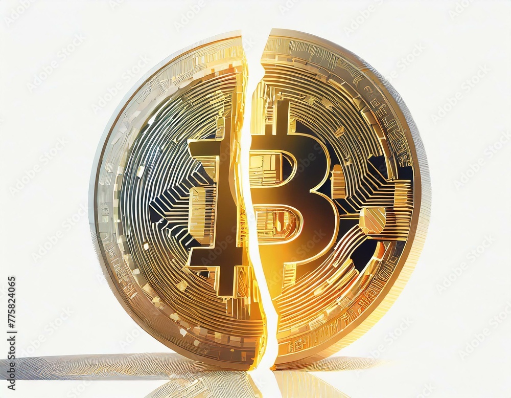 Shiny golden bitcoin coin symbol with a reflective surface against a ...