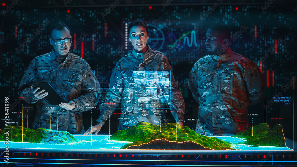 Futuristic High Tech Warfare: Military Intelligence Specialists Use ...