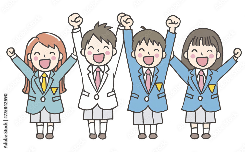 cute cartoon illustration of Japanese high school students wearing ...