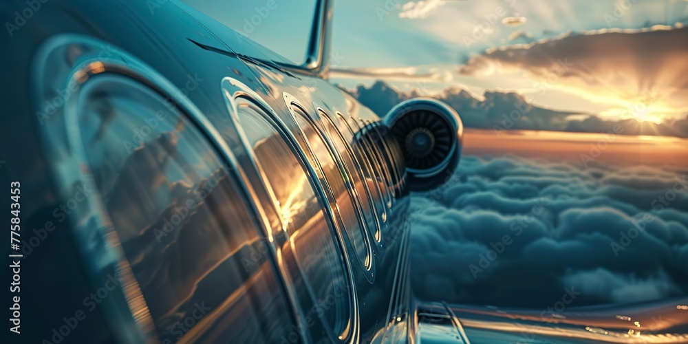 Private jet window reflection, close-up, luxury and exclusive travel ...