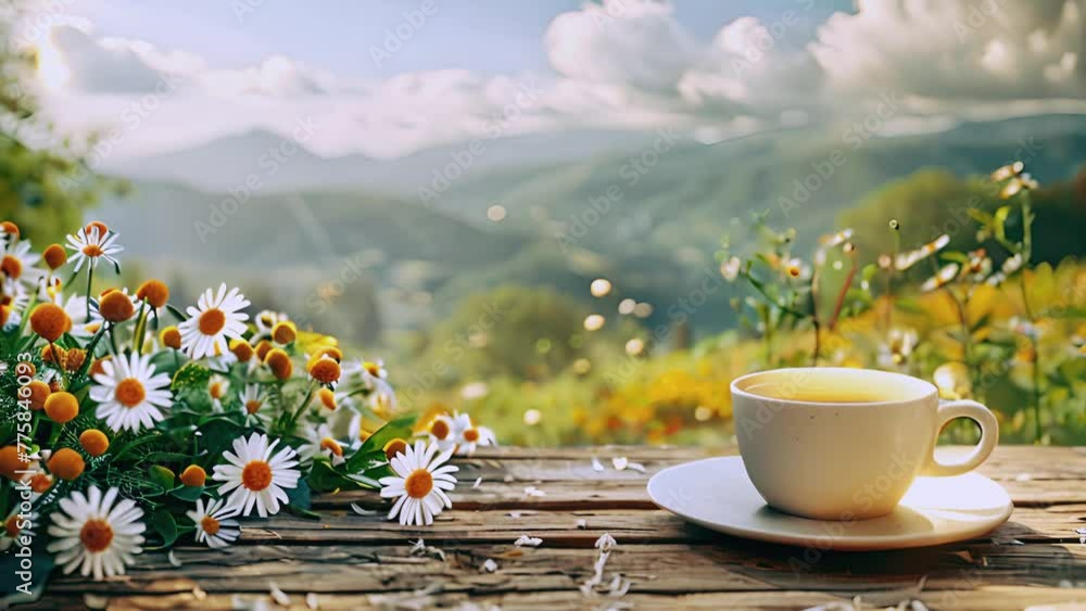 Vidéo Stock cappuccino amazing mountain view in the summer spring ...