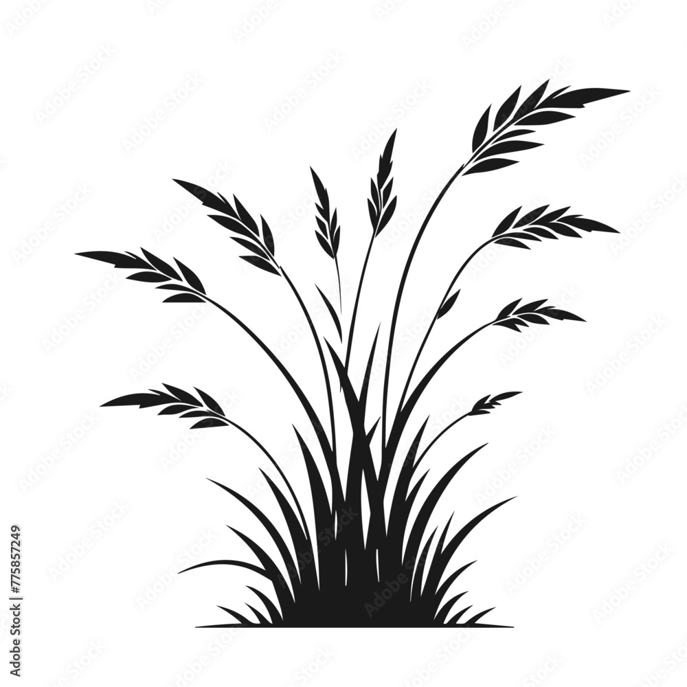 Green grass silhouette. Cartoon lines of plants and shrubs for boarding ...