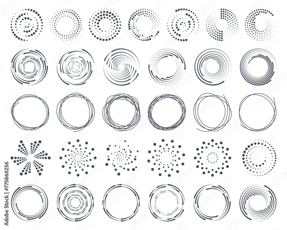 Halftone circular dotted frames set. Abstract circle with lines as a ...